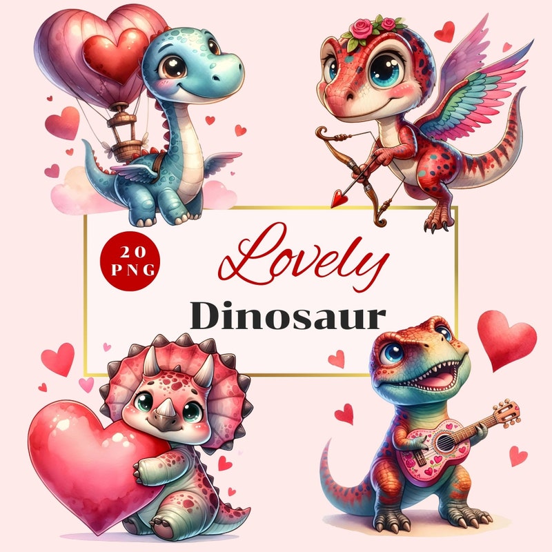 Dinosaur Valentine Clipart - Etsy