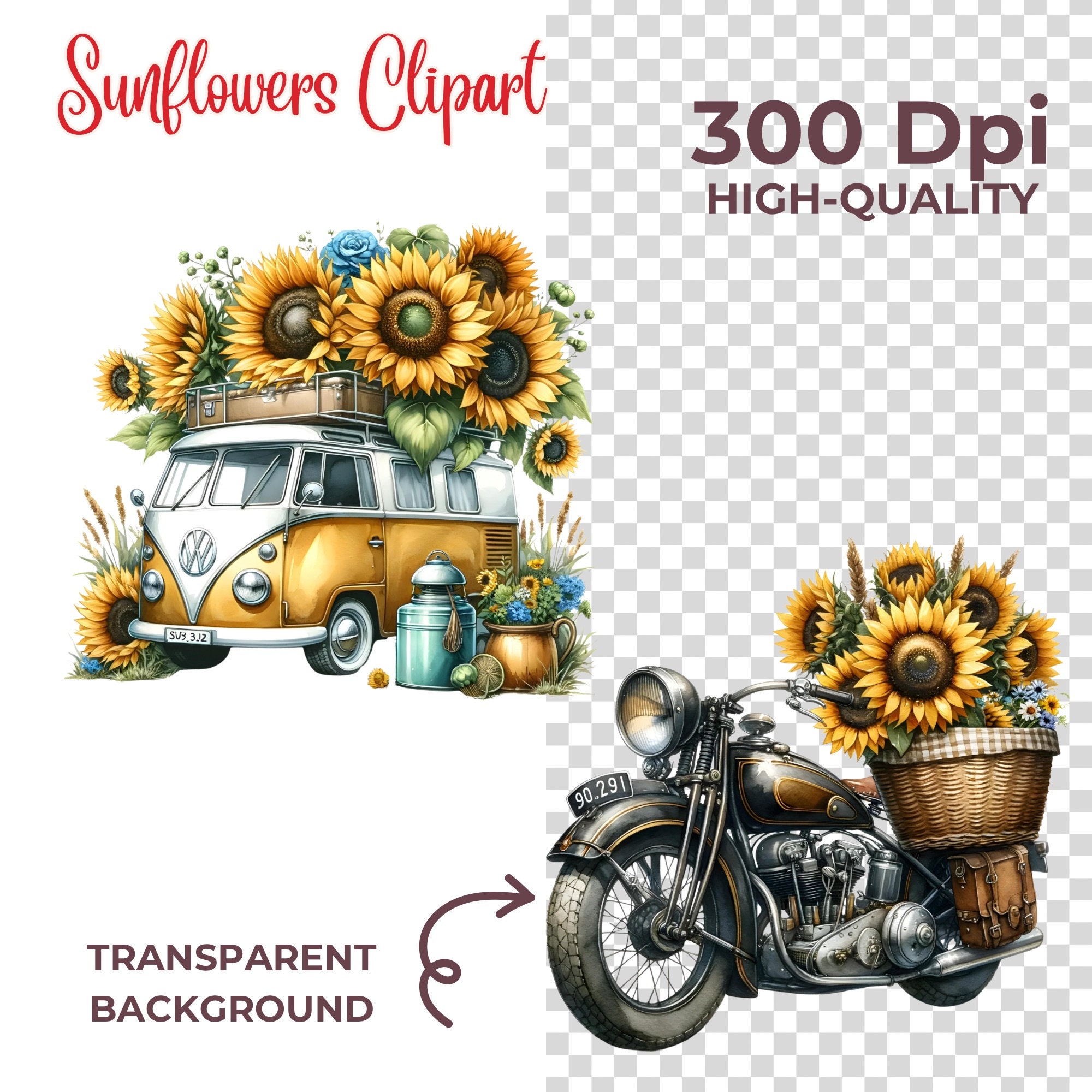 Watercolor Sunflower Clipart, Sunflower PNG, Floral Clipart, Sunflower ...