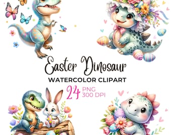 Watercolor Easter Dinosaur Clipart, Easter Clipart, Nursery Clipart ...