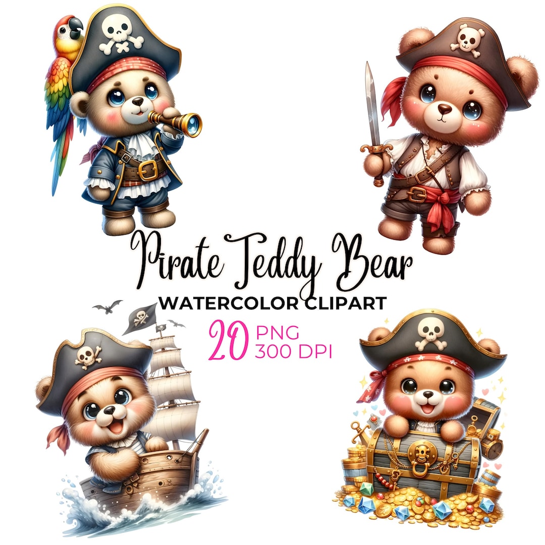 Watercolor Pirate Teddy Bear Clipart: Nursery PNG (digital Download) - Etsy