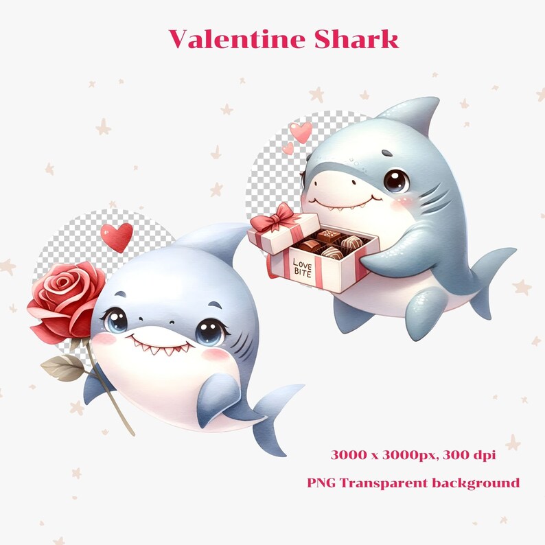 Valentine Shark Clipart, Valentine Clipart, Shark Clipart, Watercolor ...