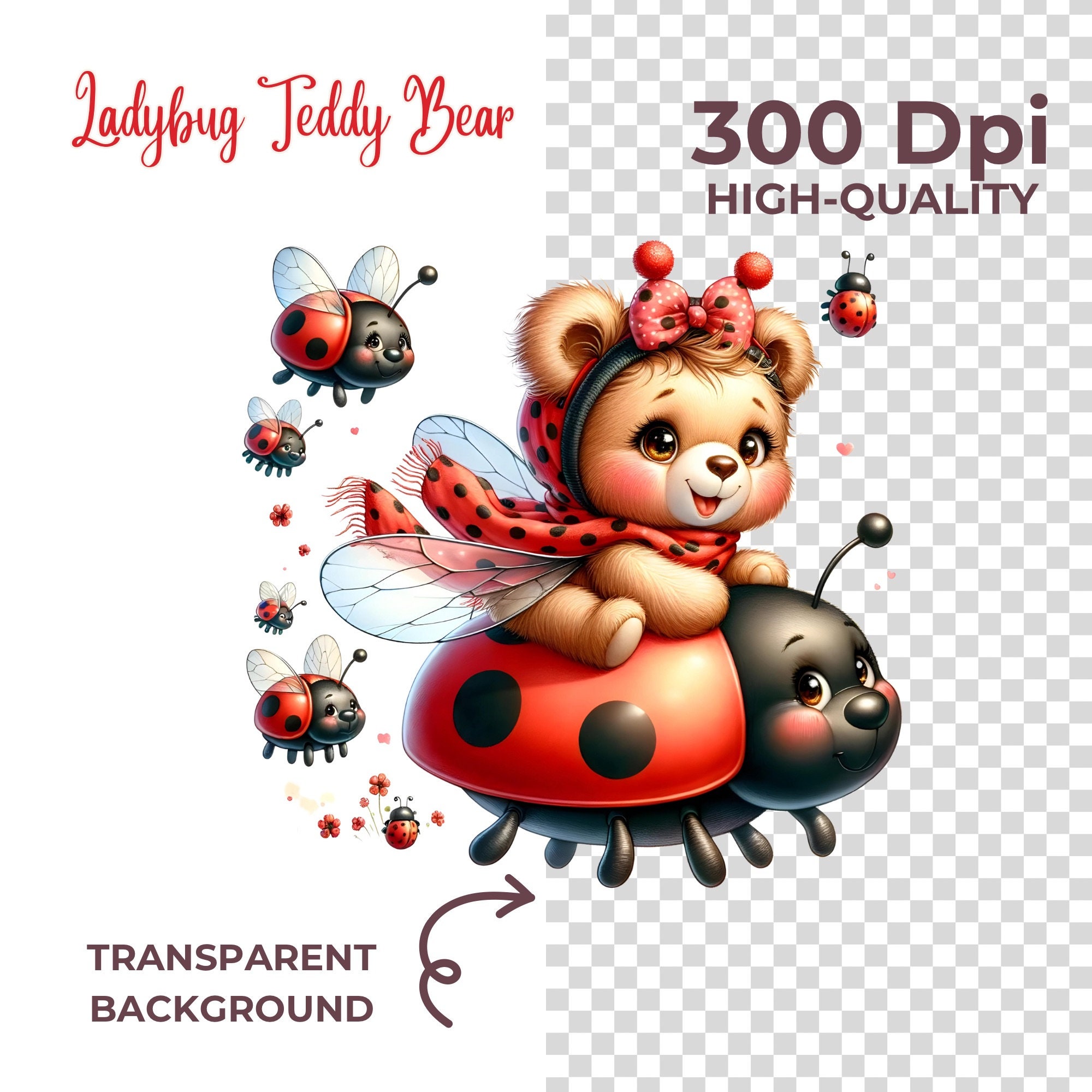 Watercolor Ladybug Teddy Bear Clipart: Nursery PNG (digital Download ...
