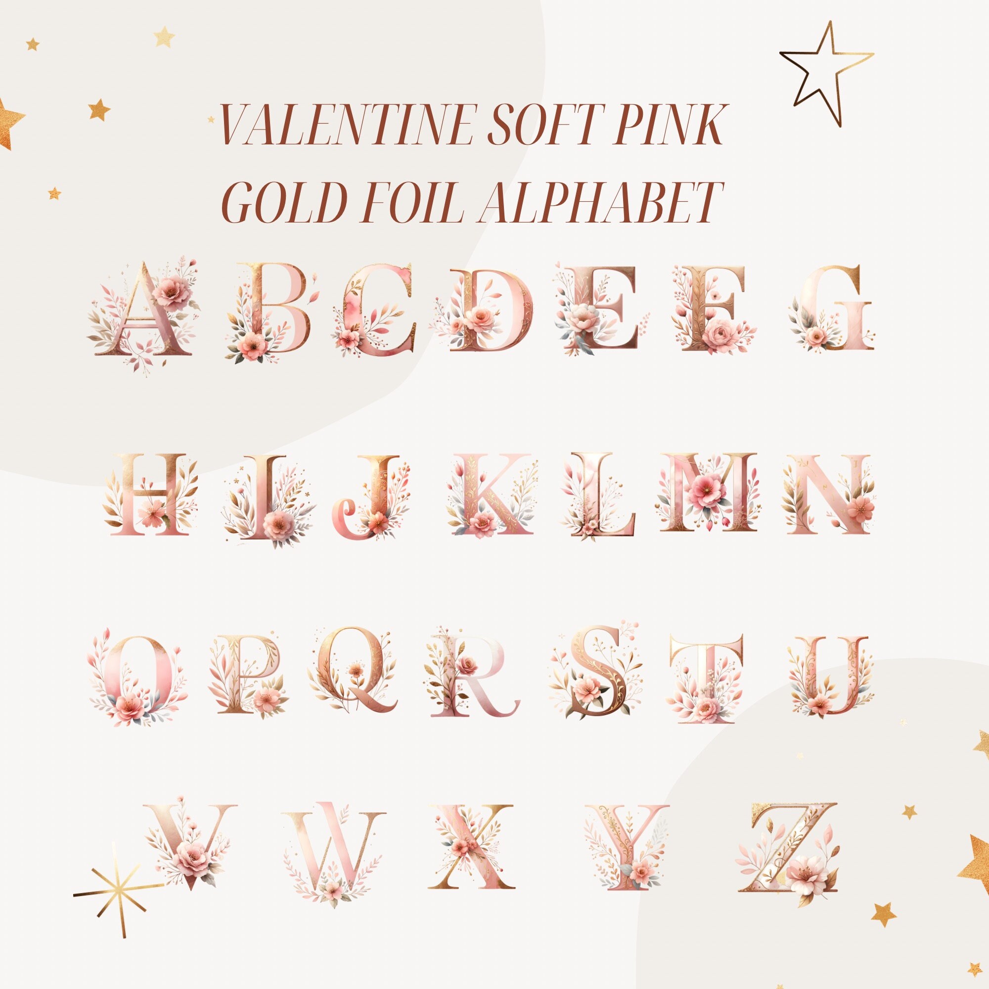 Pink Gold Floral Alphabet Clipart, Floral Letters Clipart, Valentines ...