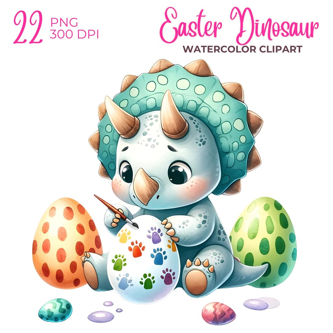 Watercolor Easter Dinosaur Clipart, Easter Clipart, Nursery Clipart ...