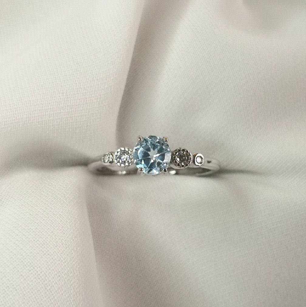 Natural Aquamarine Vintage Ring-sterling Silver Aquamarine Ring ...