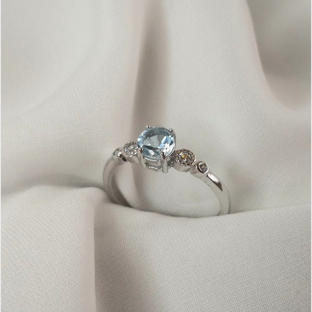 Natural Aquamarine Vintage Ring-sterling Silver Aquamarine Ring ...