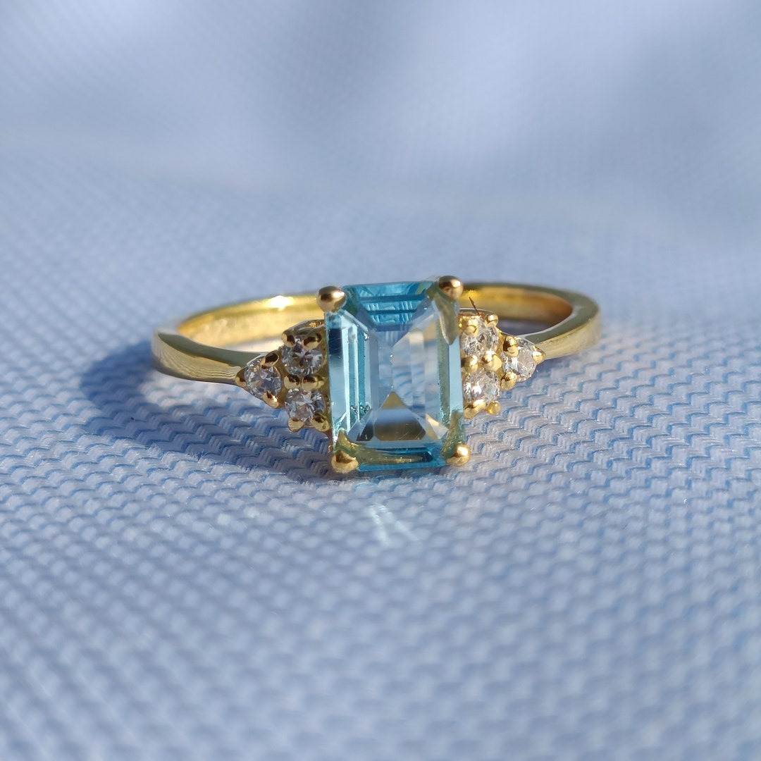 Natural Aquamarine Ring 14K Gold Aquamarine Ring Gold Ring Promise Ring ...