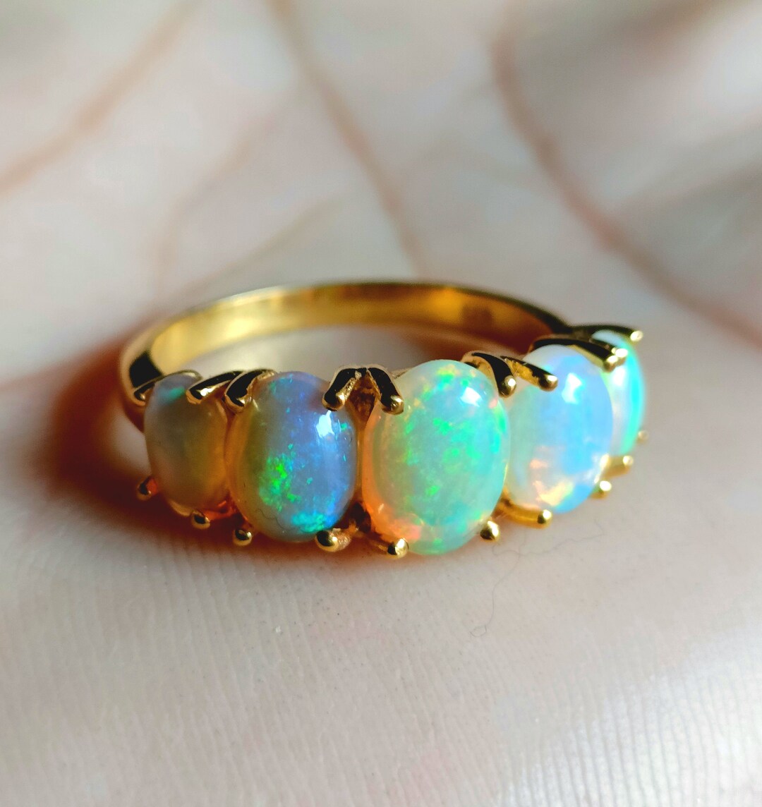 Vintage Colourful Opal Ring 18k Solid Gold Opal Ring Unique Opal Ring ...