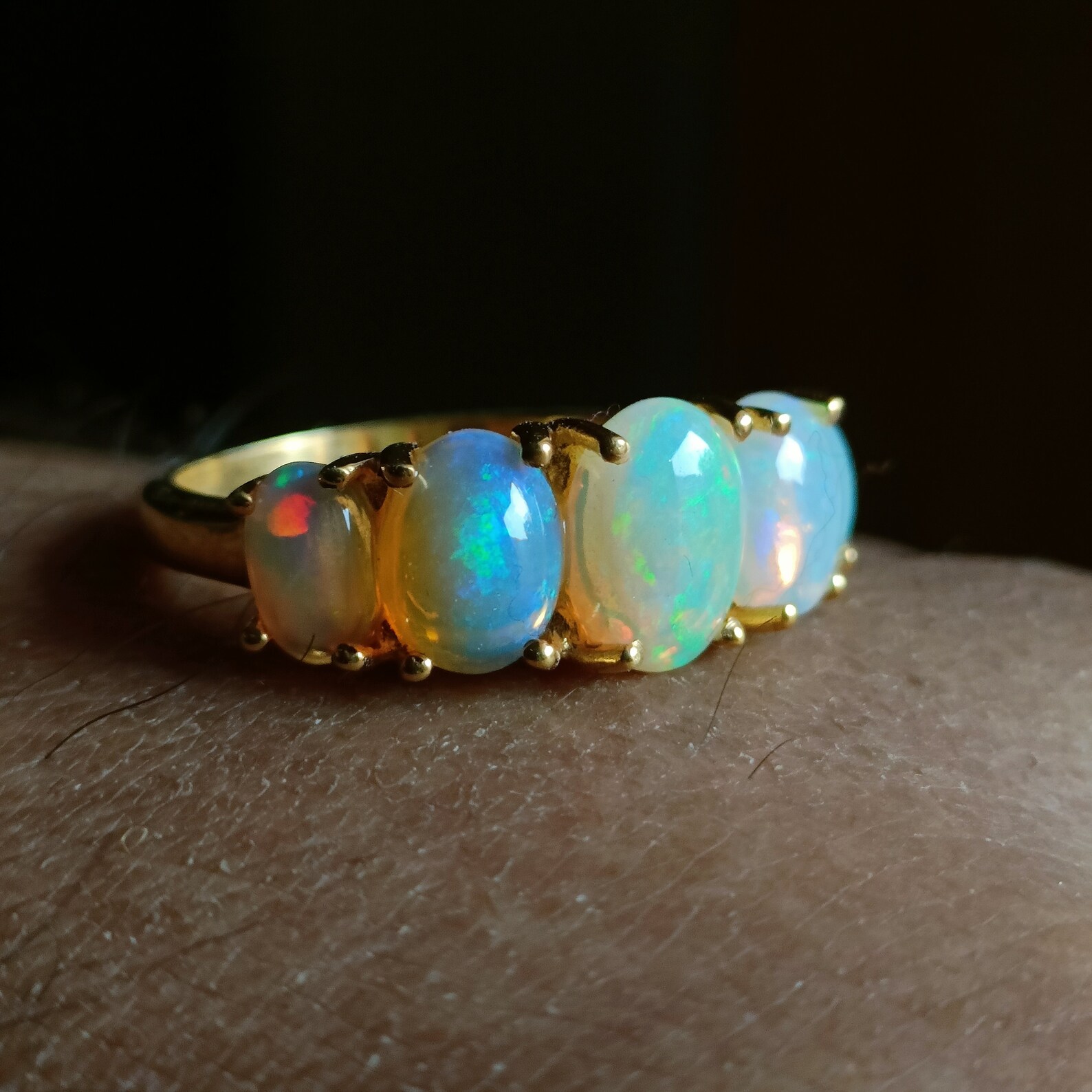 Vintage Colourful Opal Ring 18k Solid Gold Opal Ring Unique Opal Ring ...