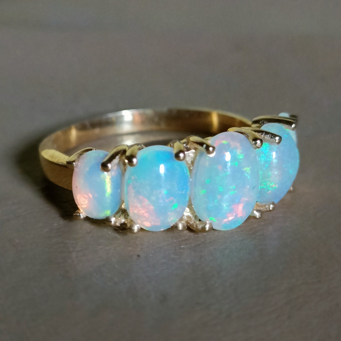Vintage Colourful Opal Ring 18k Solid Gold Opal Ring Unique Opal Ring ...