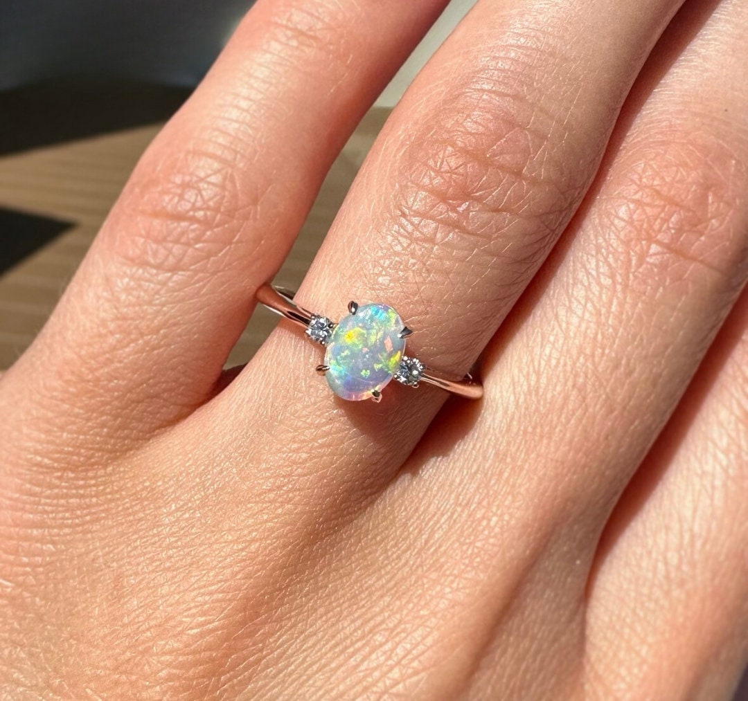 Multi Fire Opal Ring, Rainbow Opal Ring, Ethiopian Opal Ring, 14k Solid ...