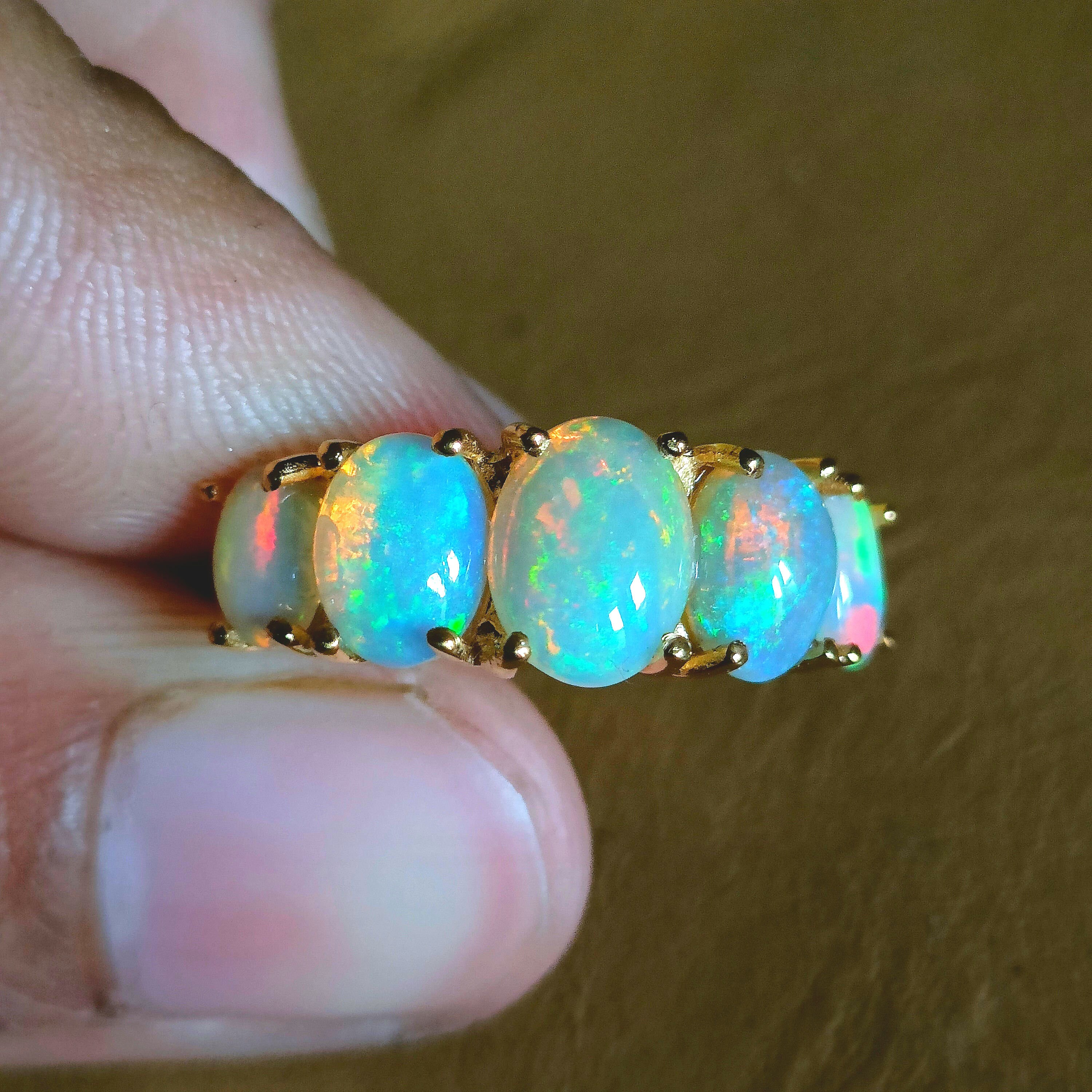 Vintage Colourful Opal Ring 18k Solid Gold Opal Ring Unique Opal Ring ...