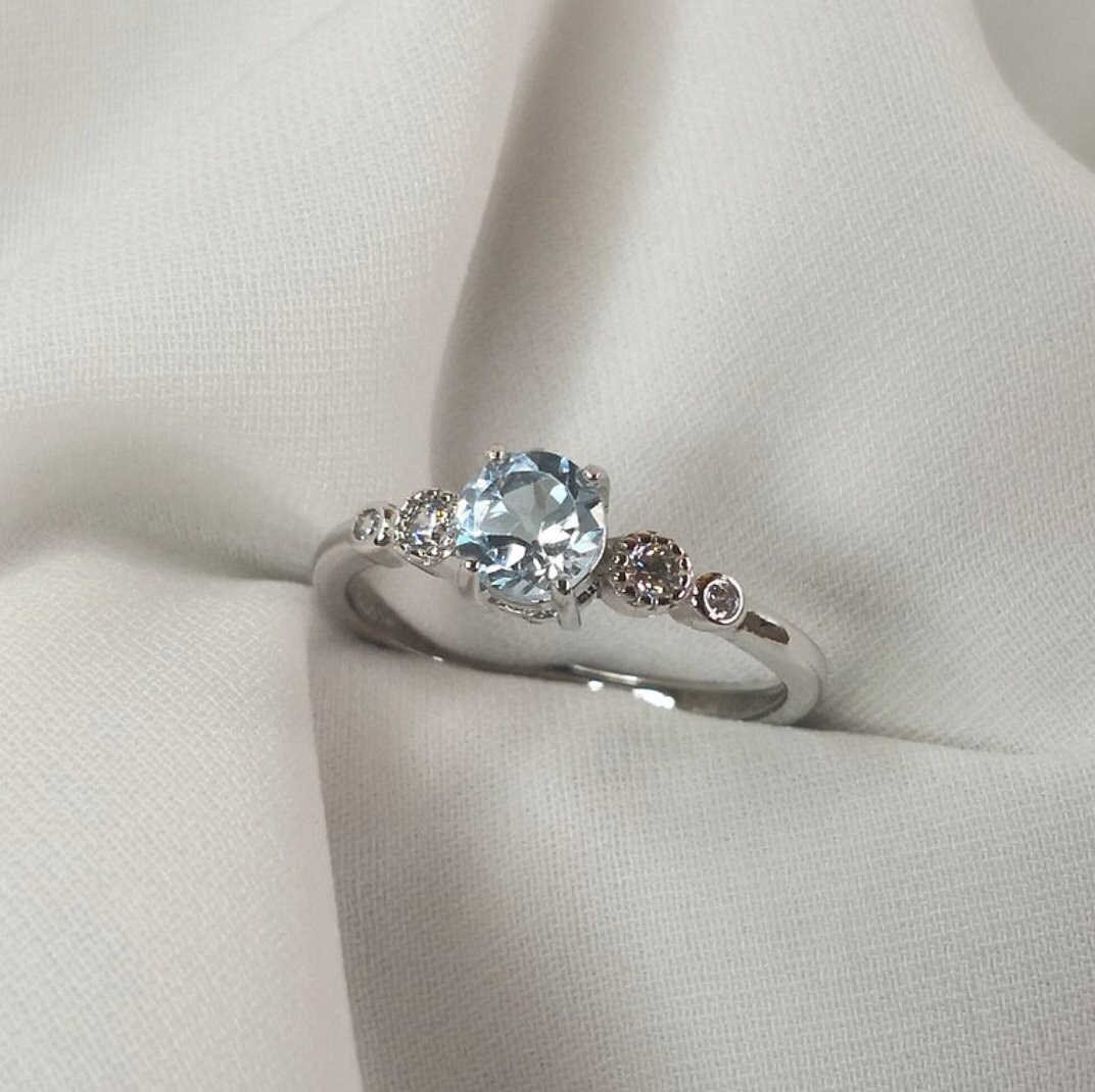 Natural Aquamarine Vintage Ring-sterling Silver Aquamarine Ring ...