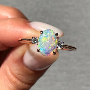 Multi Fire Opal Ring, Rainbow Opal Ring, Ethiopian Opal Ring, 14k Solid Gold Opal Ring, Sterling ...
