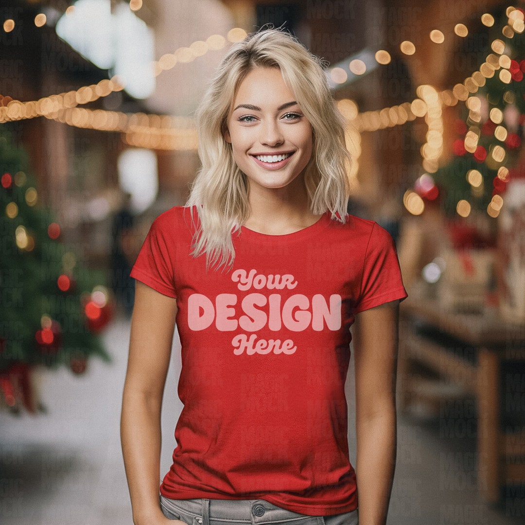 Red BC3001 Christmas Mockup Bella Canvas 3001 Model Mockup - Etsy