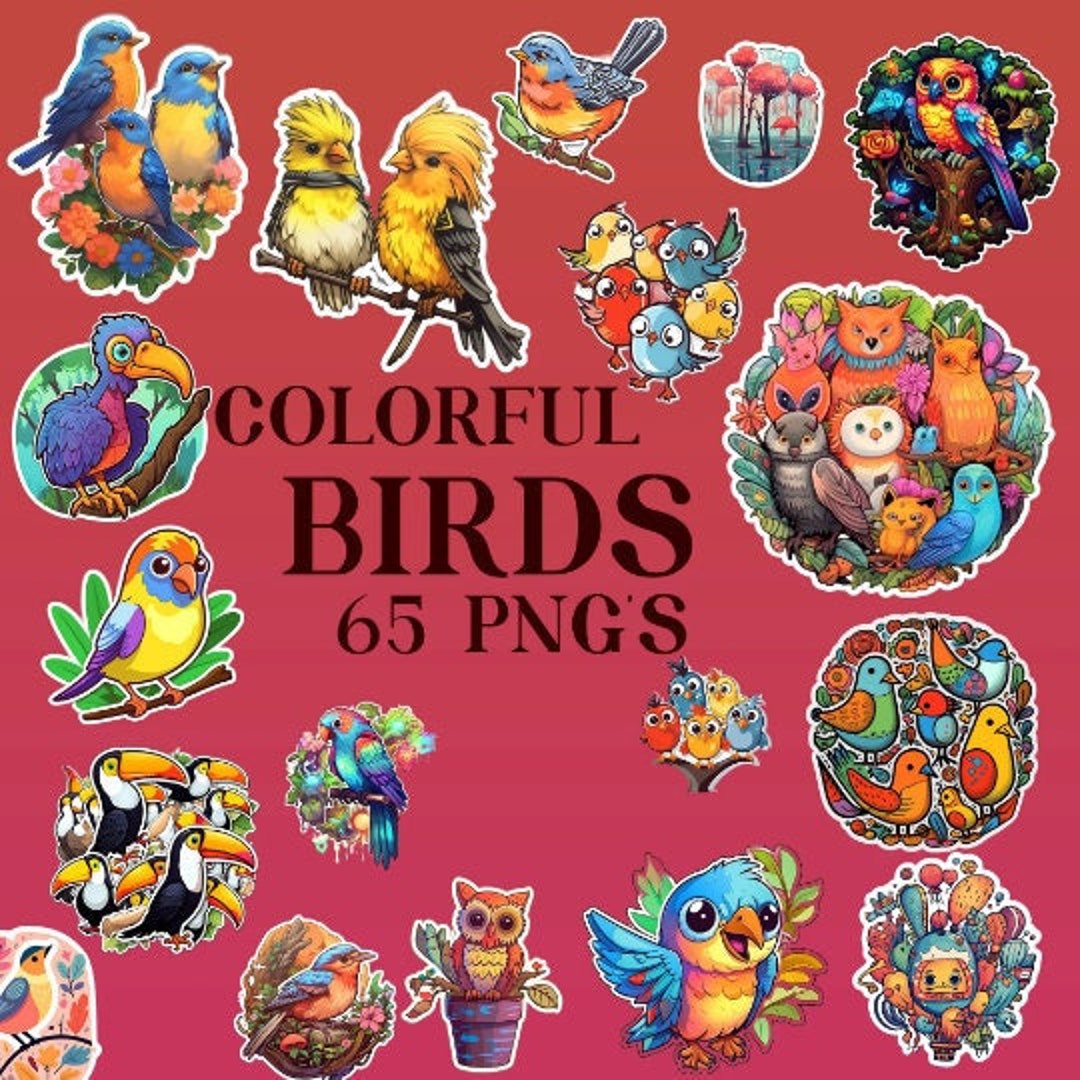 Colorful Birds Sticker PNG, Bird Sticker Sheet Template, Animals ...