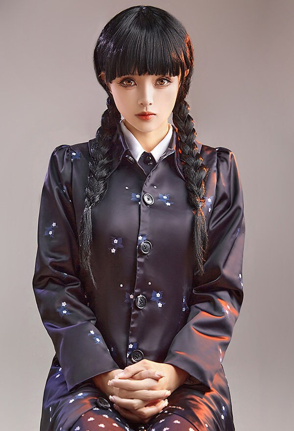 Wednesday Addams Cosplay Costume Long Dress With Socks, Halloween Adult ...