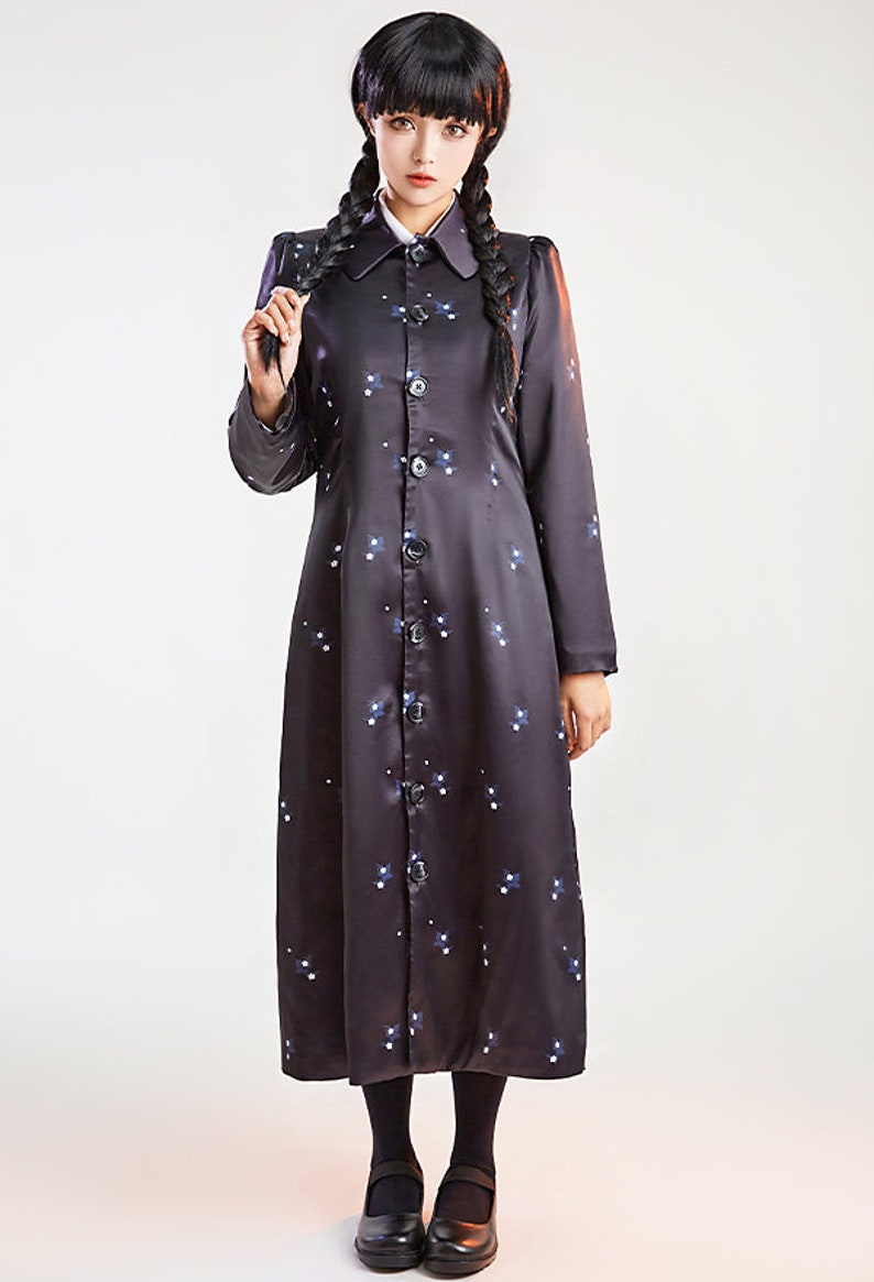 Wednesday Addams Cosplay Costume Long Dress With Socks, Halloween Adult ...