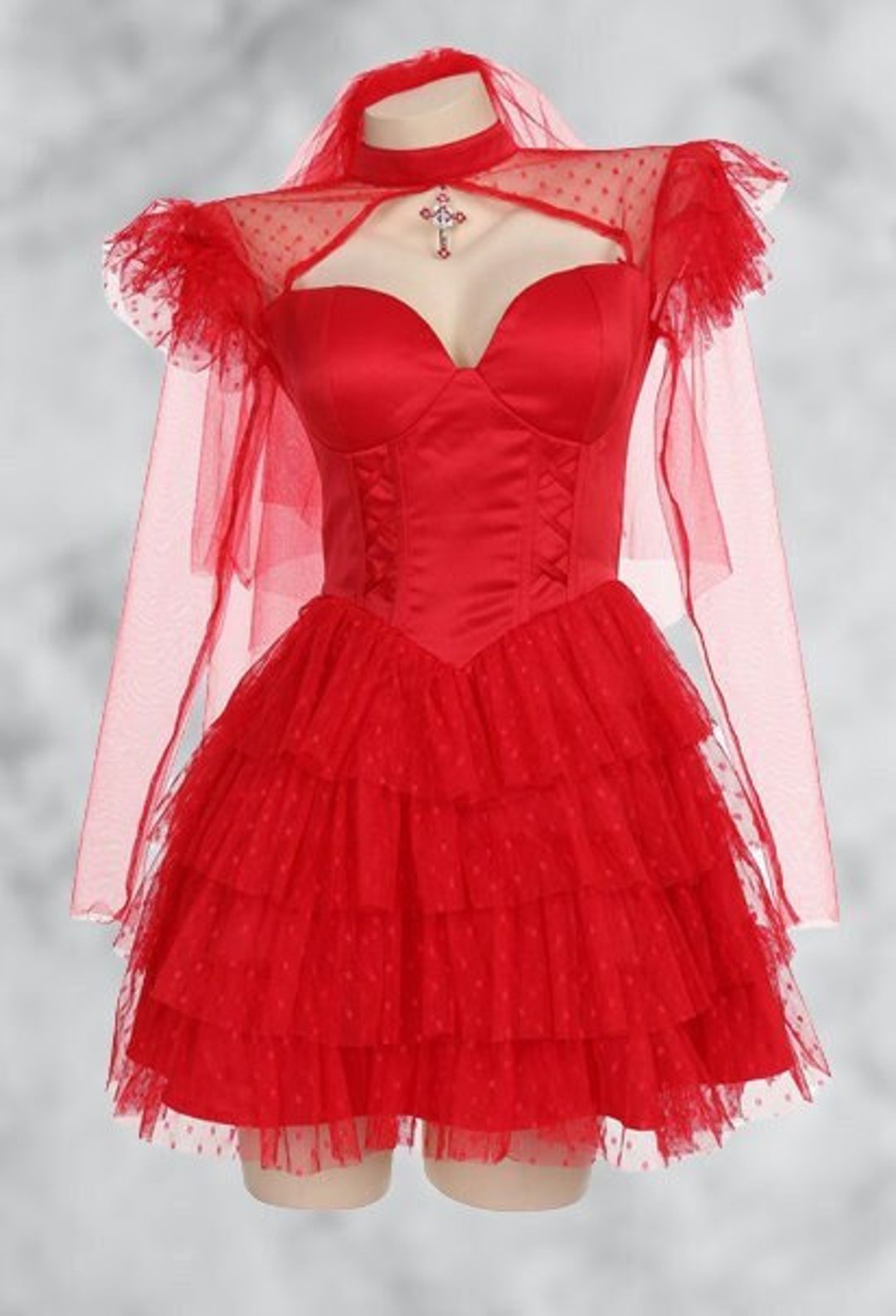 Lydia Heartbeat Gothic Red Dress With Lace Veil Dark Style Graceful ...