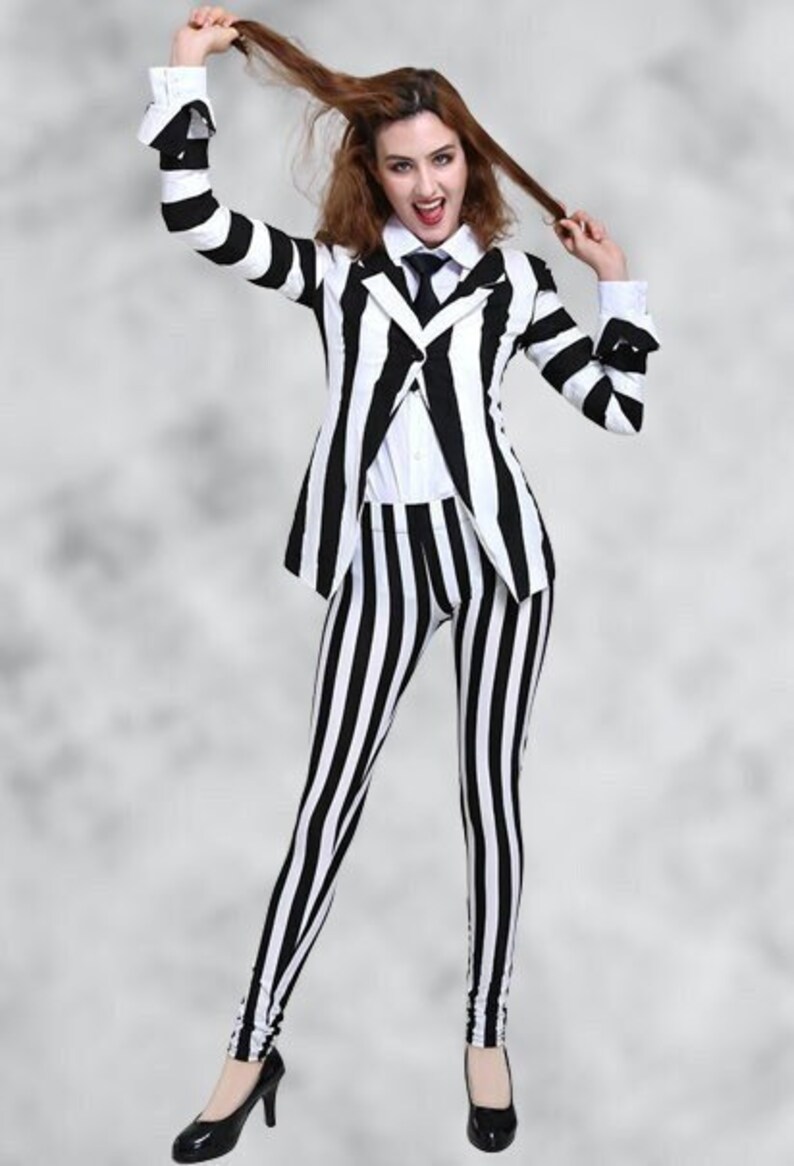 Beetlejuice Black and White Vertical Stripes Jacket Suit, Halloween ...