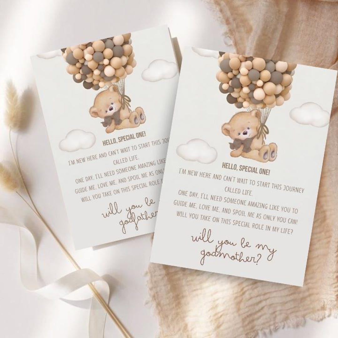 Cute Bear Godparents Proposal Card | Will You Be My Godmother Editable ...