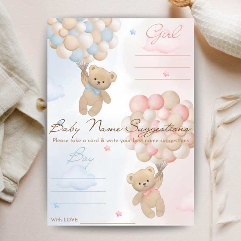 Baby Name Suggestions Card | Printable Gender Reveal Game | Gender ...