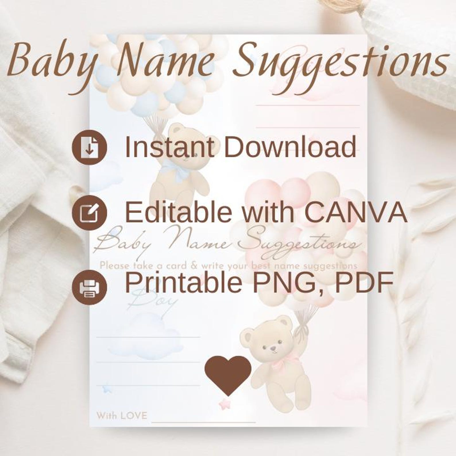 Baby Name Suggestions Card | Printable Gender Reveal Game | Gender ...