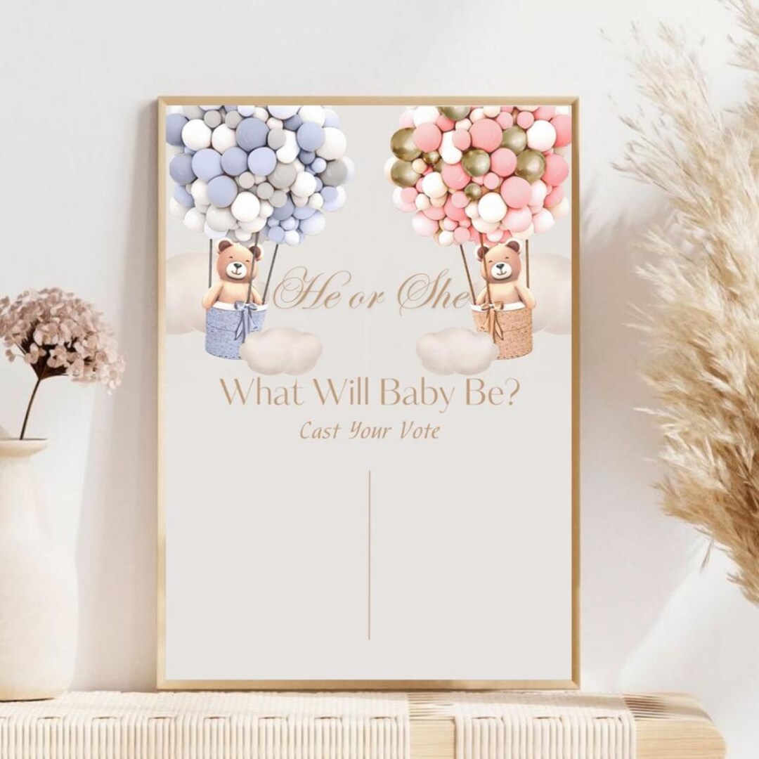 He or She Gender Reveal Vote Sign | Boy or Girl Baby Shower Game ...