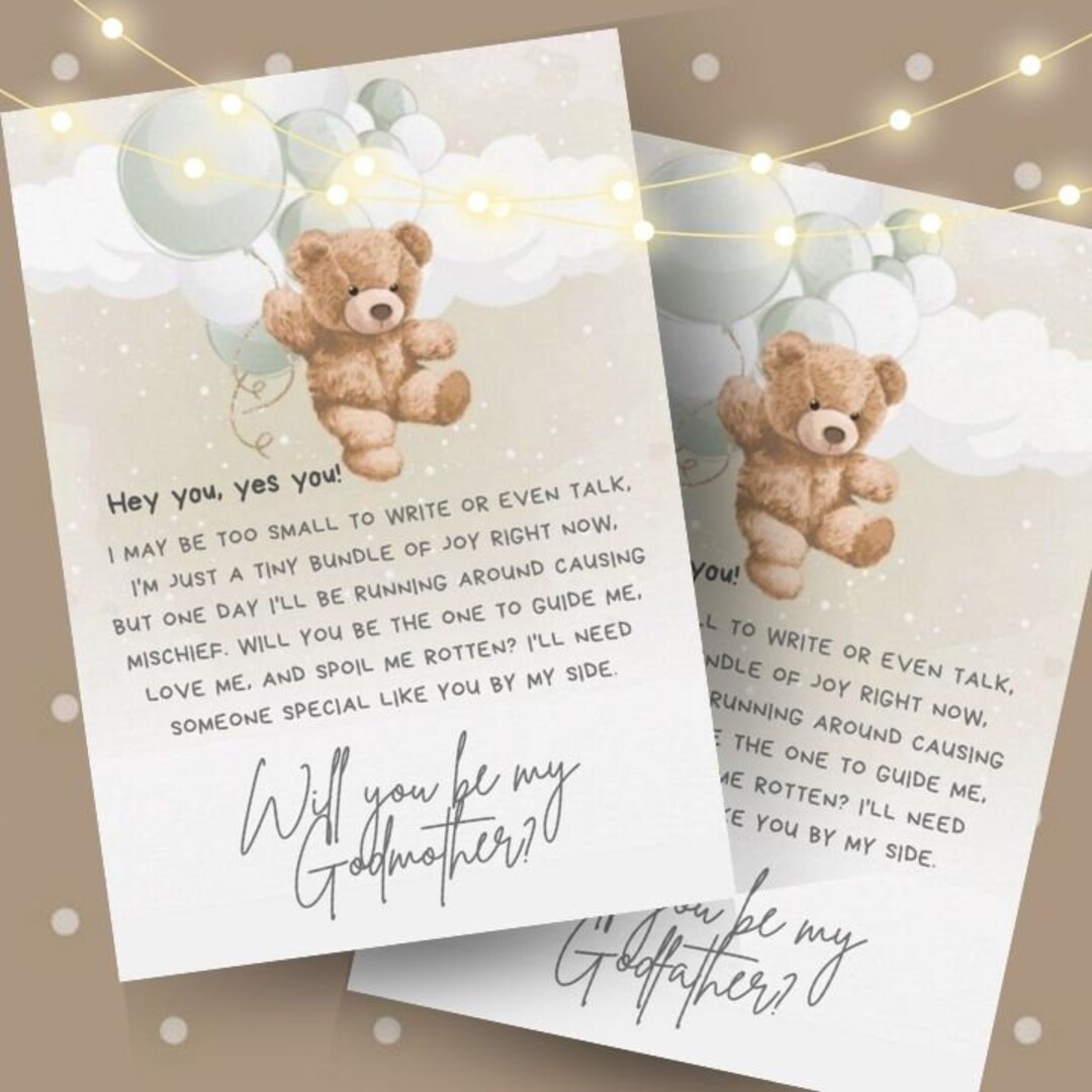 Universal Godparents Proposal Card Will You Be My Godmother Editable ...