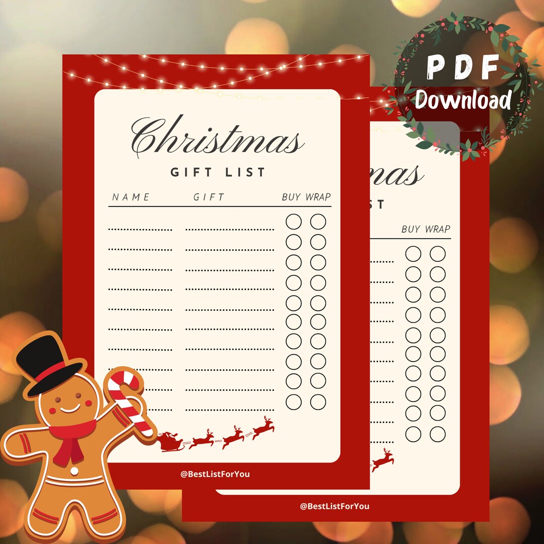 Christmas Gift List | Gift List Tamplate | Instant Download | Printable ...
