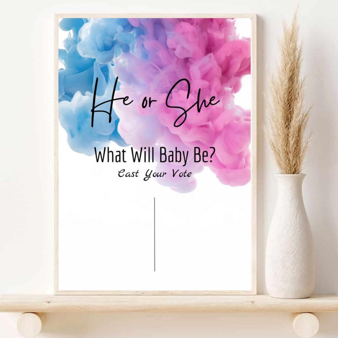 Minimalist He or She Gender Reveal Vote Sign | Boy or Girl Baby Shower ...