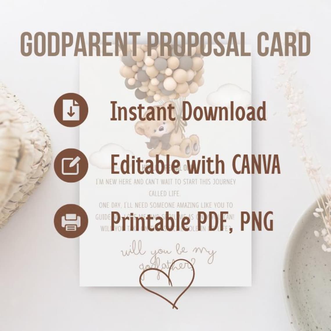 Godmother & Godfather Proposal Card | Printable Baptism Invitation ...
