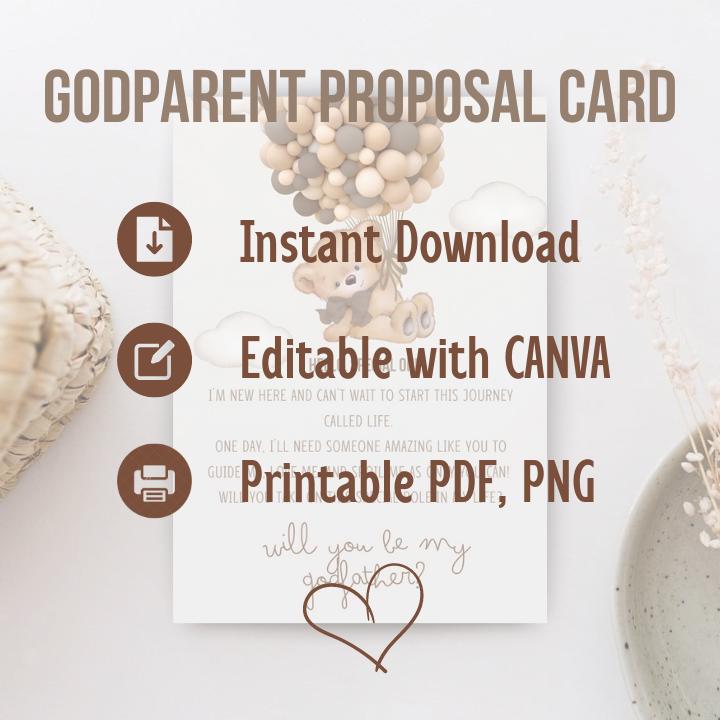 Godmother & Godfather Proposal Card | Printable Baptism Invitation ...