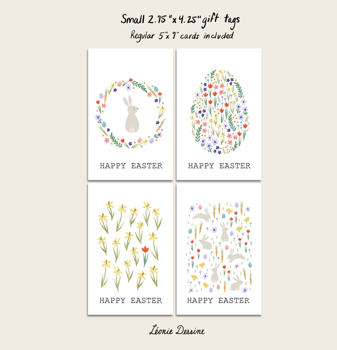 Easter Printable Cards and Gift Tags. Flower, Easter Egg, Bunny, Chick ...