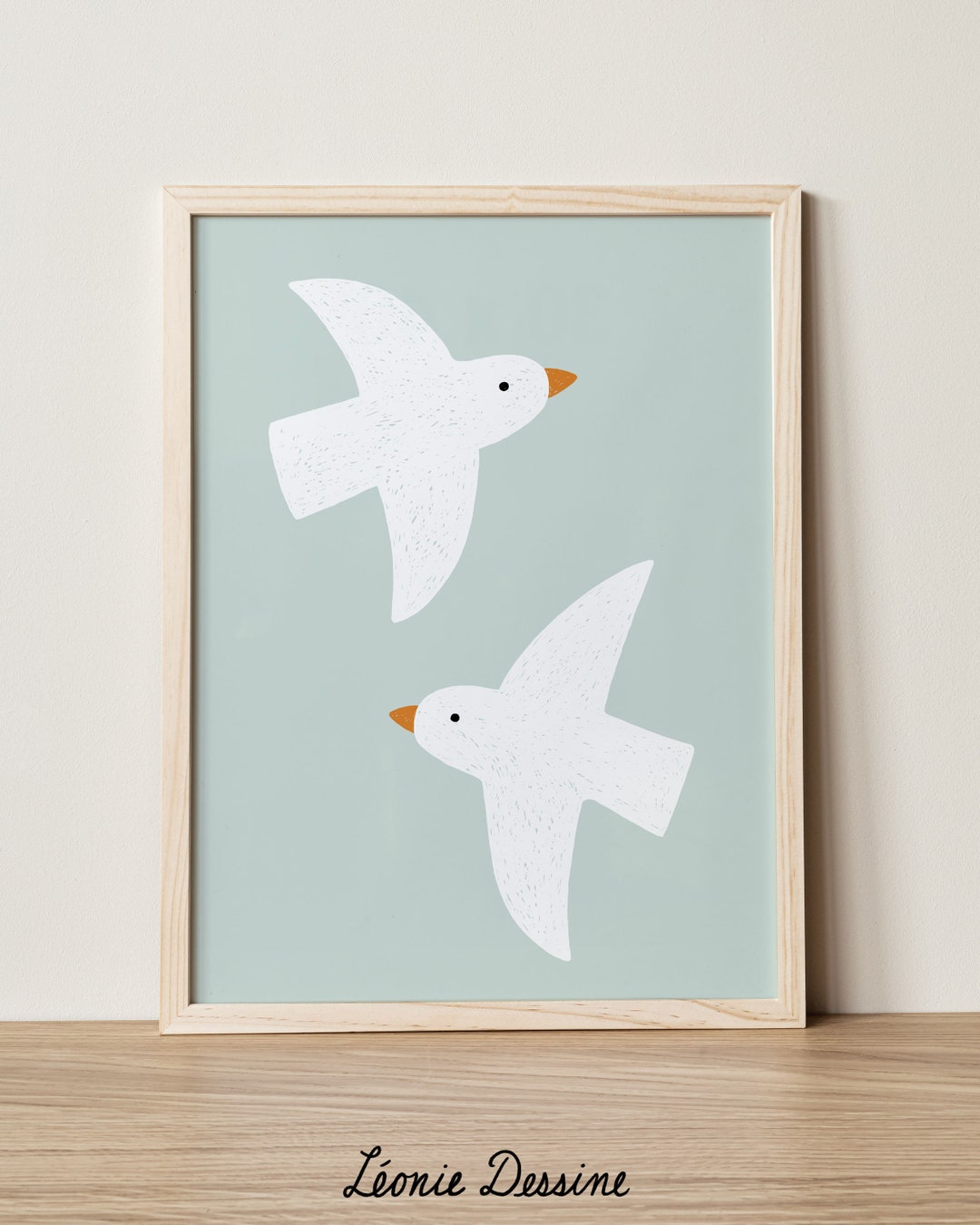 Birds Art Print. Two Birds Illustration. Kids Printable Wall Art. Kids ...