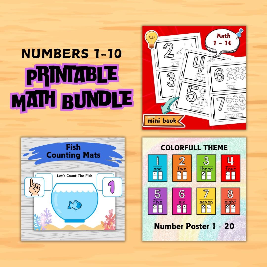 Numbers 1-10 Printable Math Bundle / Vibrant Numbers 1-20 Poster / Fish ...
