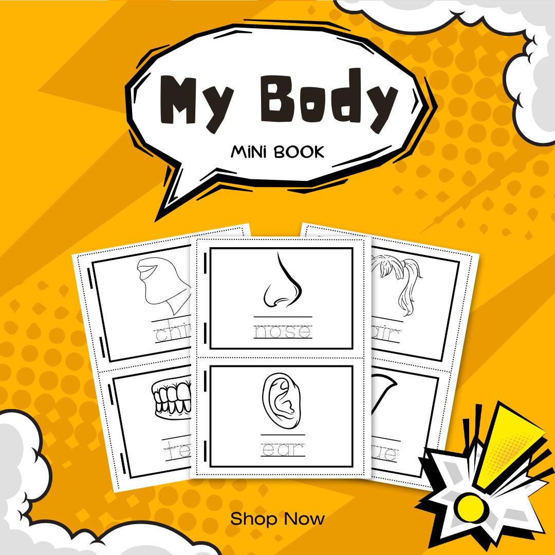 My Body Parts Mini Book: Fun Trace & Color Worksheets for Kids - Etsy