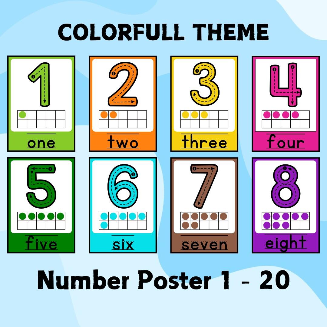 Vibrant Numbers 1-20 Poster Colorful Educational Print L Classroom ...