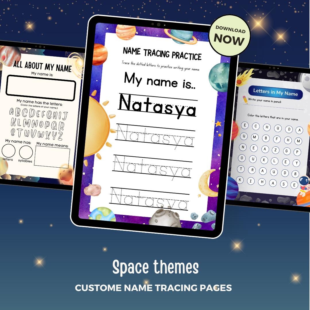 Space Custom Name Tracing Sheet Personalized Name Trace Handwriting ...