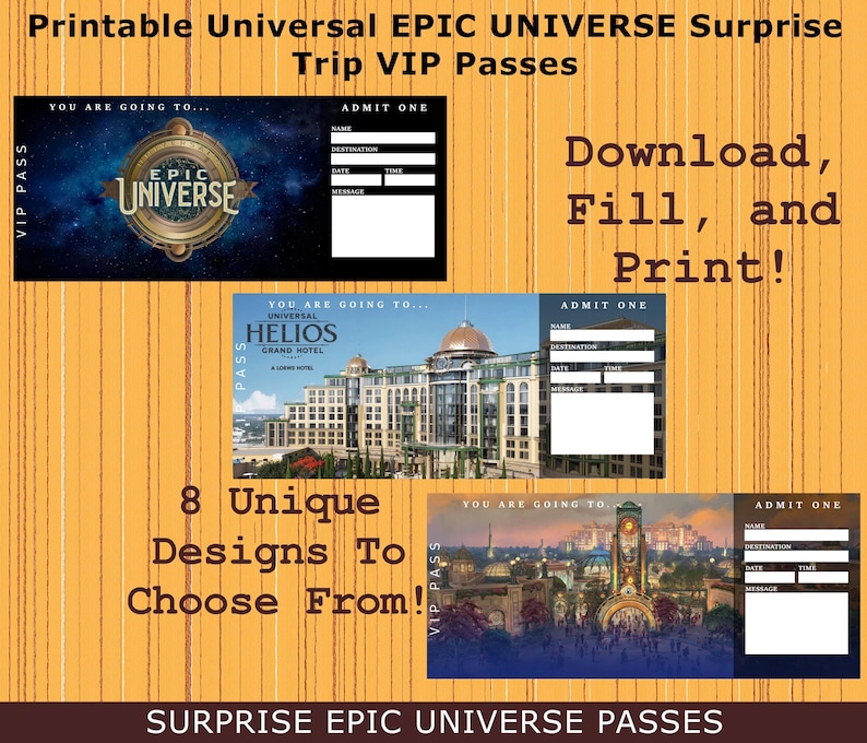 Printable Universal EPIC UNIVERSE Surprise Trip VIP Passes - Etsy