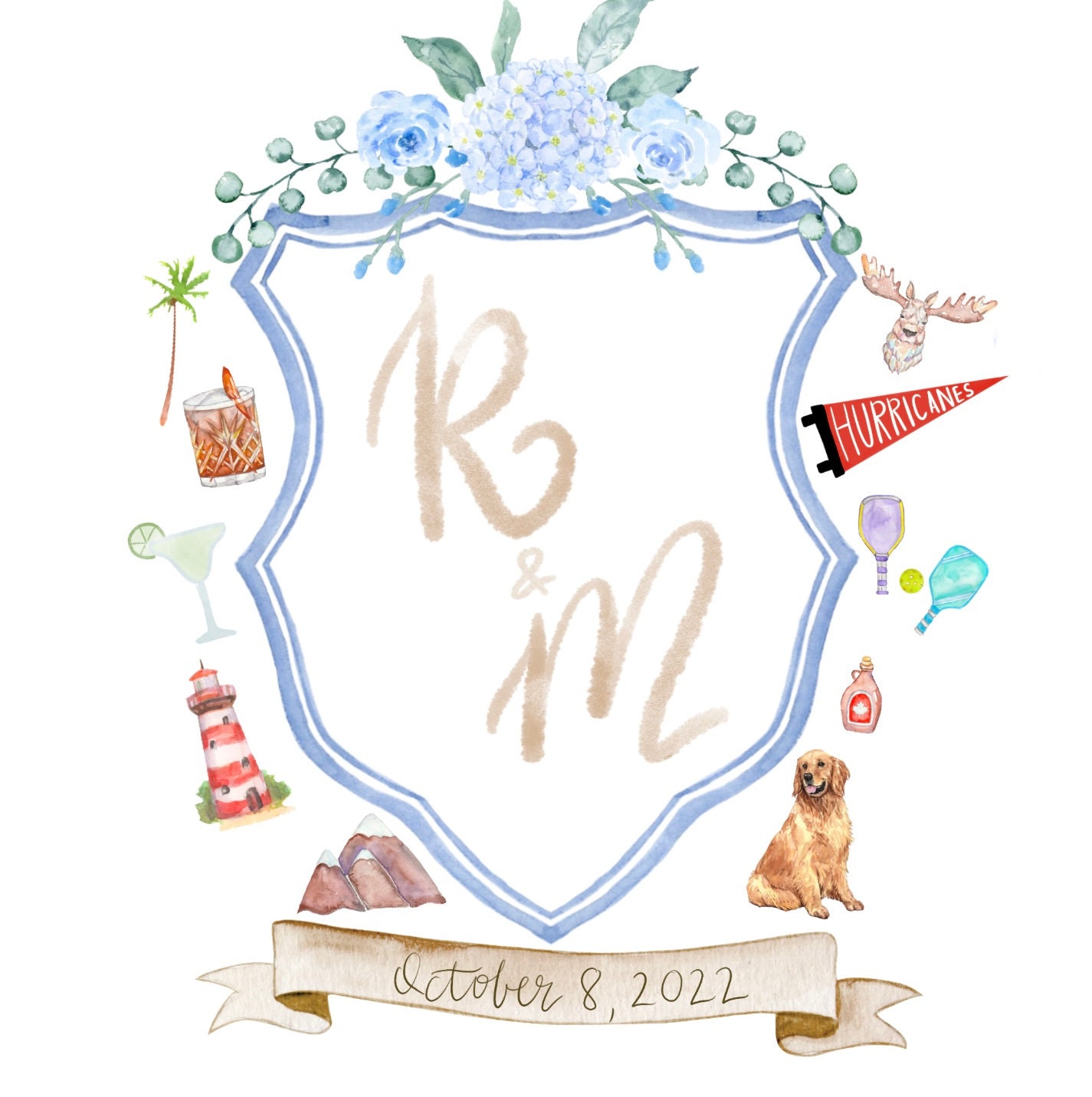 Custom Watercolor Crest for Wedding - Etsy