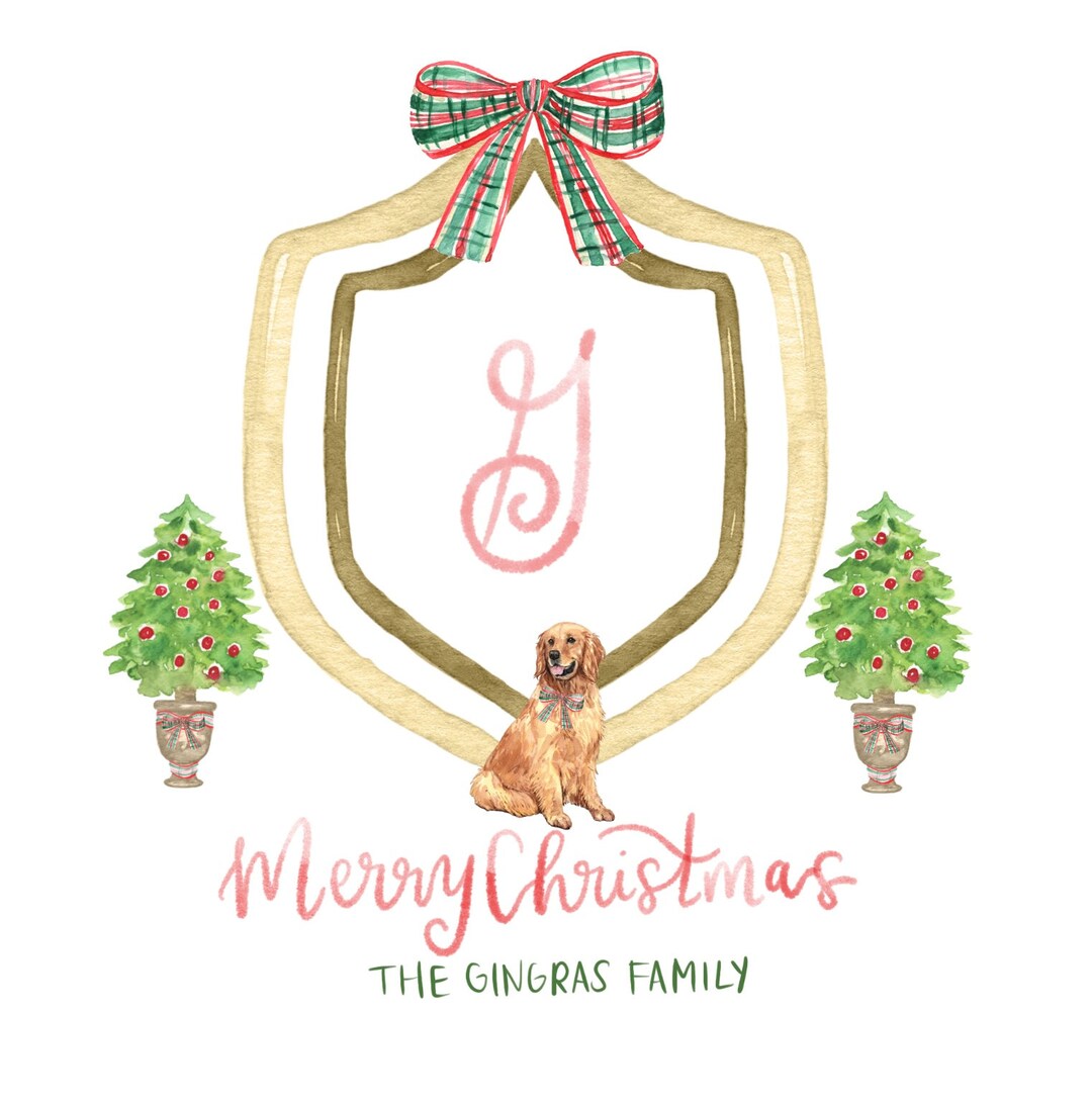 Custom Watercolor Christmas Holiday Crest With Dog Any Breed - Etsy