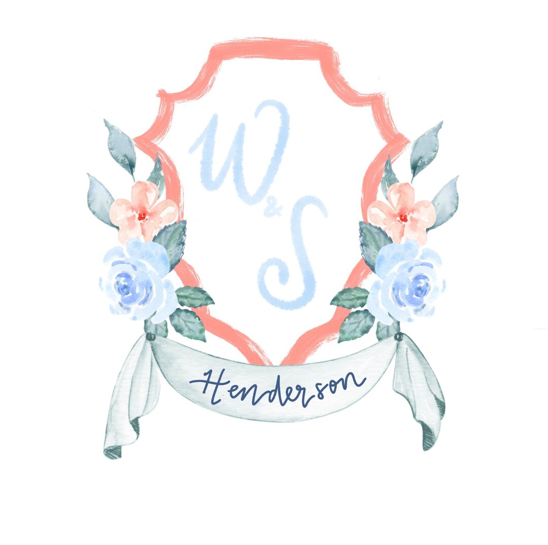 Custom Watercolor Crest Coral Blue and Green - Etsy