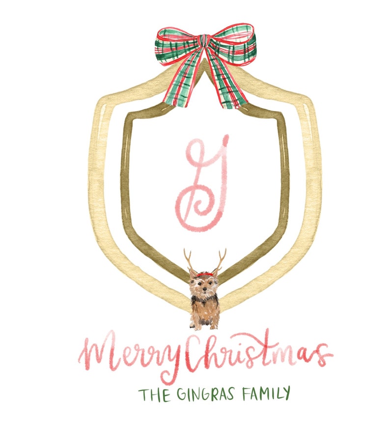 Custom Watercolor Christmas Holiday Crest With Dog Any Breed - Etsy