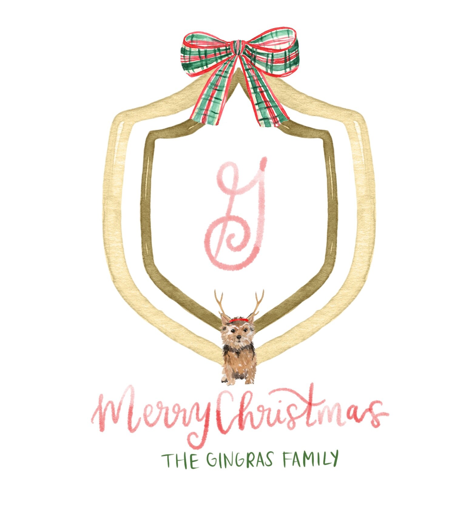 Custom Watercolor Christmas Holiday Crest With Dog Any Breed - Etsy