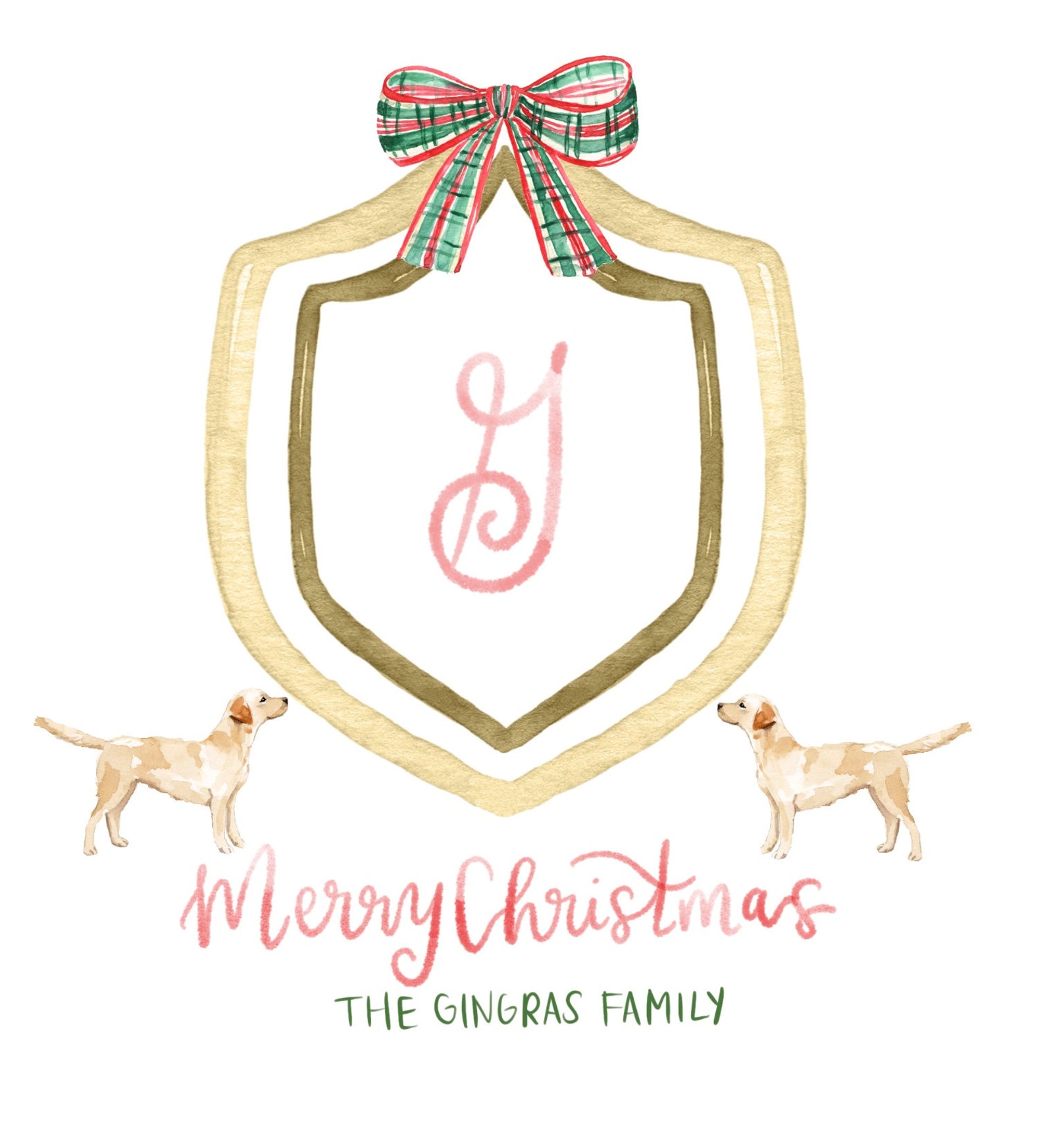 Custom Watercolor Christmas Holiday Crest With Dog Any Breed - Etsy