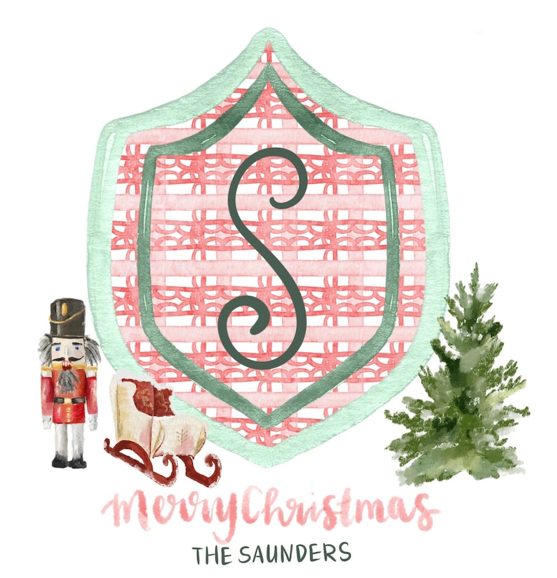 Custom Holiday Watercolor Crest Nutcracker Tree Red and Green - Etsy