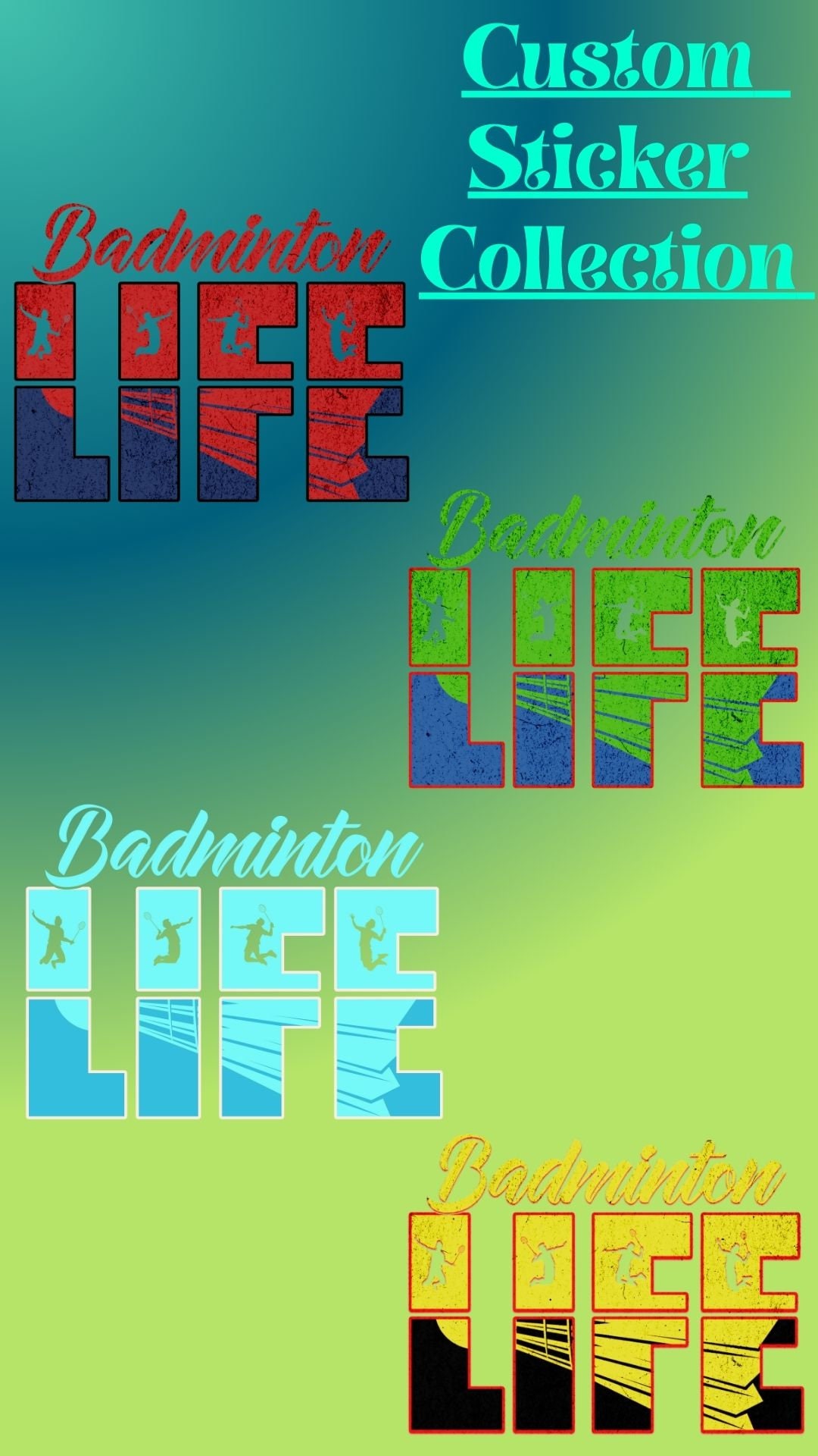 Badminton Sticker Sheet Decal Badminton Team Reward Water Bottle ...