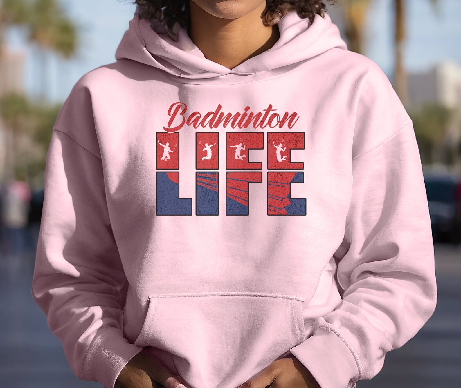 Badminton Player Hooded Sweatshirt Shuttlecock Smash Racket Court Club ...
