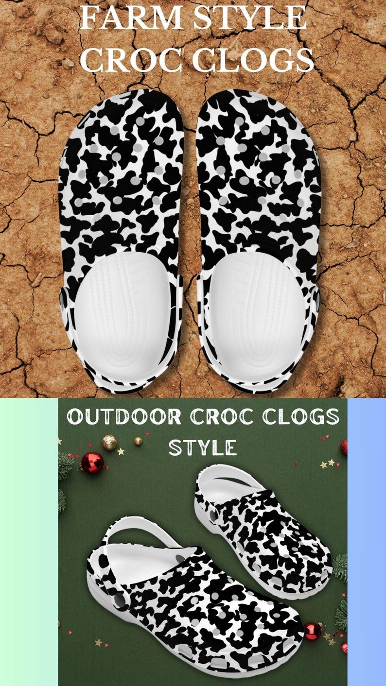Cow Print Clogs Comfortable Walking Shoes Foam Slip on Gift for Animal ...